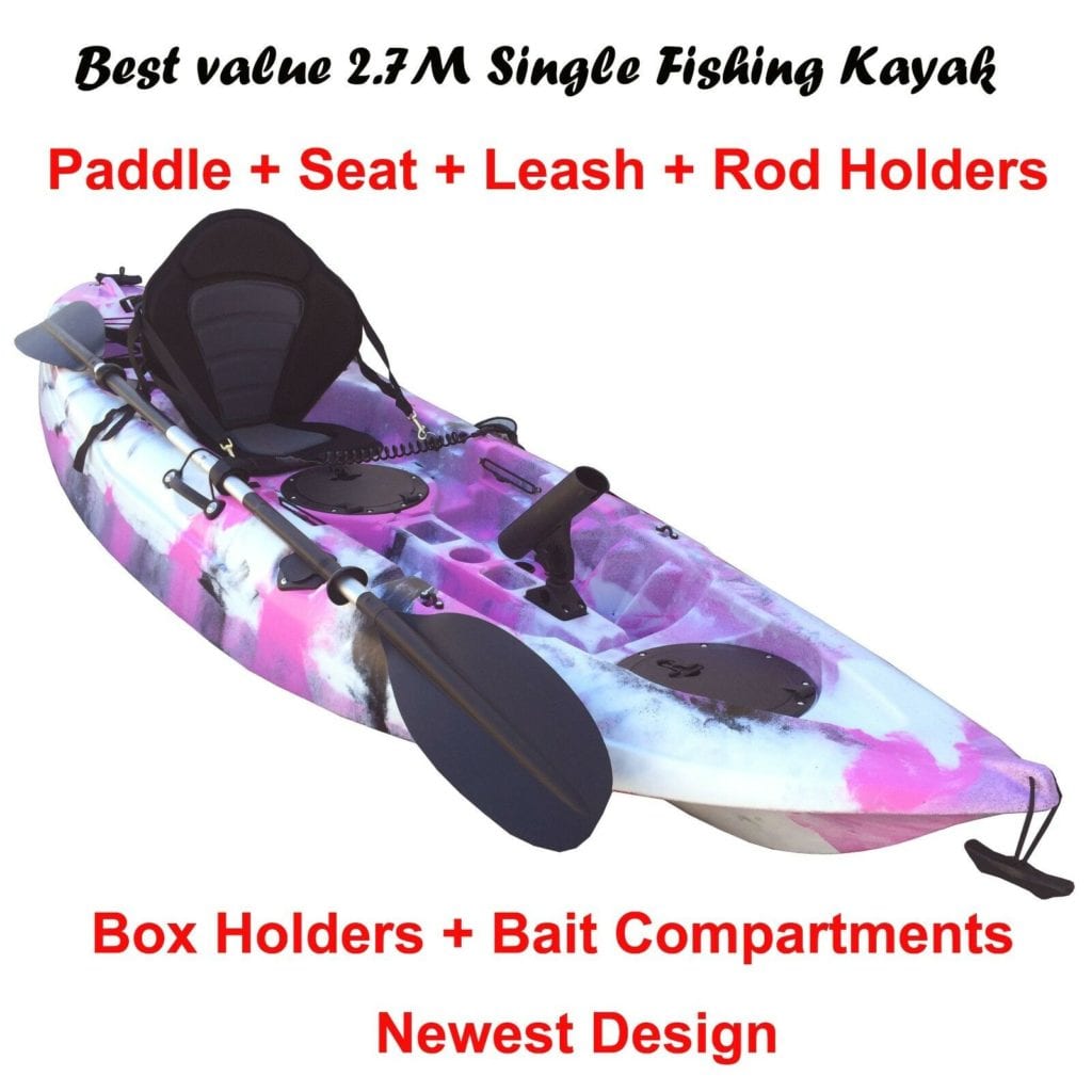 2.7M Fishing Kayak Single Sit-on 5 Rod Holders Padded Seat Paddle Pink ...