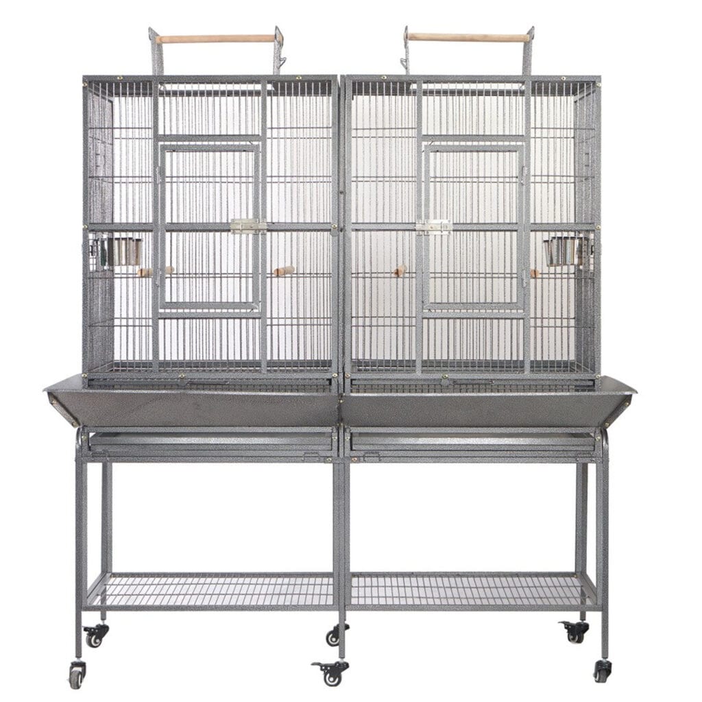 183cm Pet Twin Double Bird Cage Parrot Aviary Stand Removable Divider ...